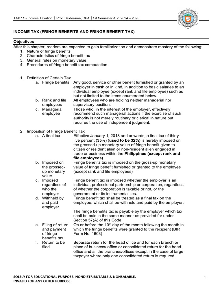Tax11 Fringe Benefits and Fringe Benefit Tax Create Act | PDF ...