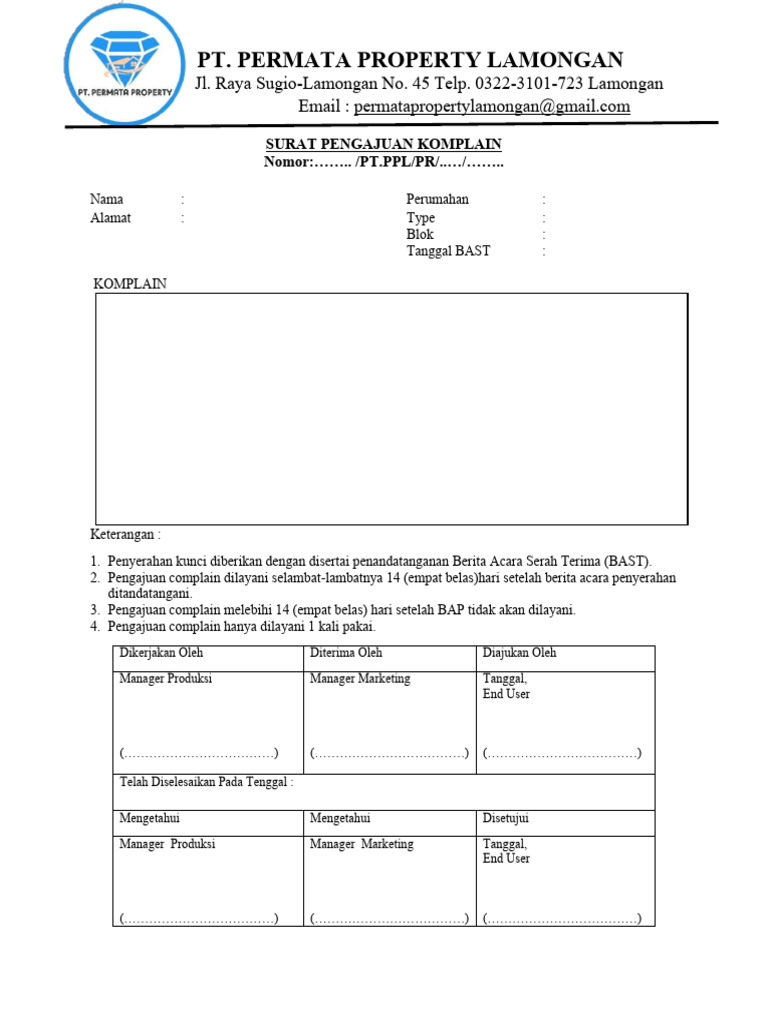 Surat Pengajuan Komplain | PDF