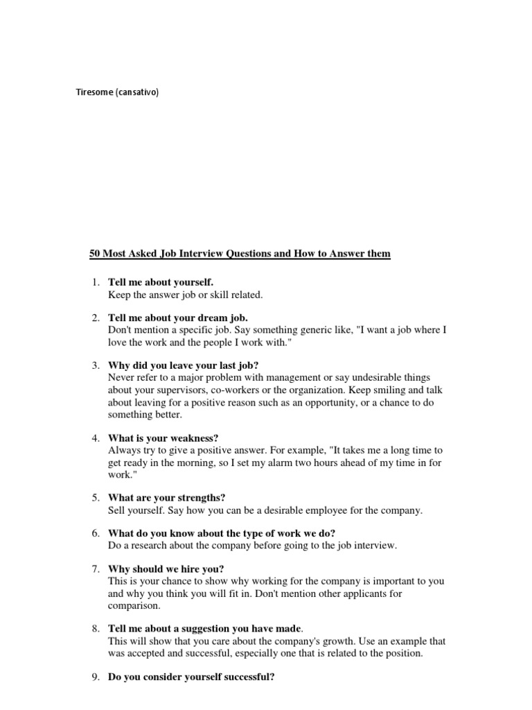 Top 50 Job Interview Questions & Answers | PDF | Self-Improvement