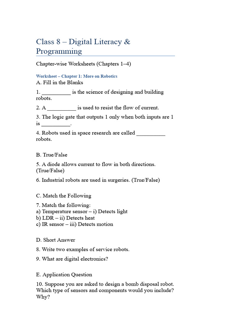 Class8 Digital Literacy Programming Worksheets | PDF | Arduino ...