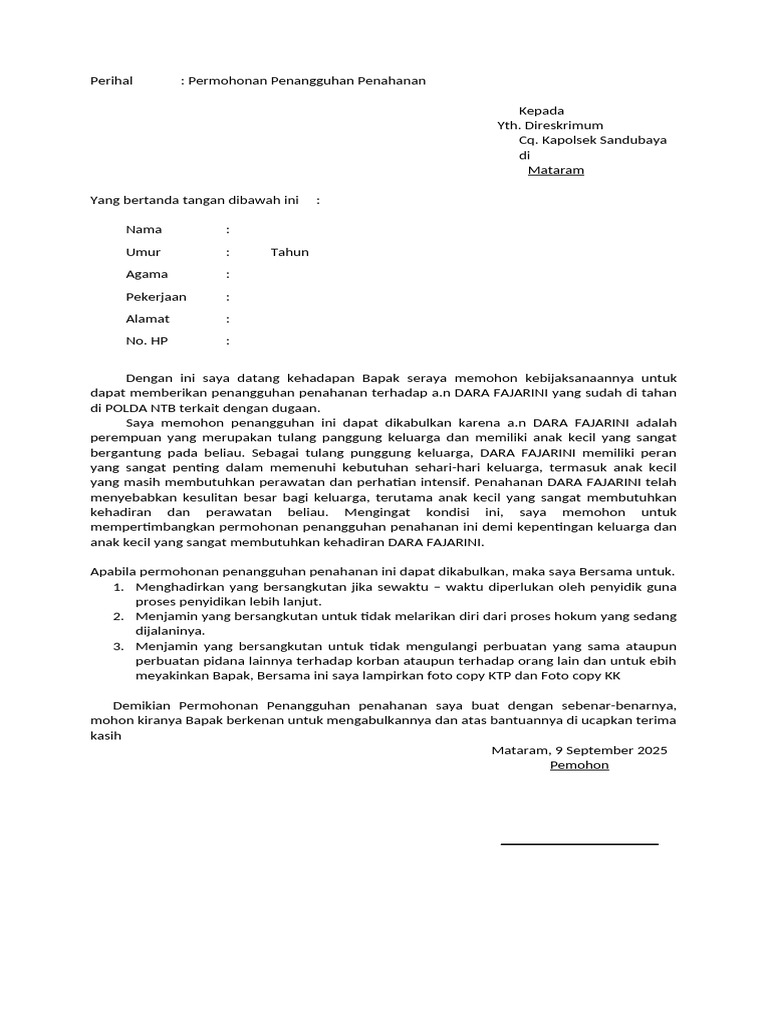Contoh Permohonan Penangguhan Penahanan | PDF