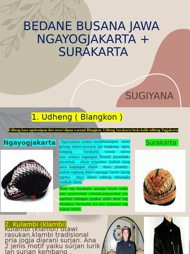Bedane Busana Jawa: Surakarta vs. Yogjakarta | PDF