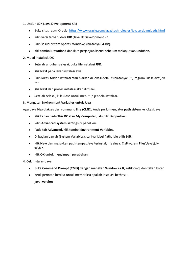 Instalasi Java Programing (JDK) - 2024 - 10 - 16 - 09 - 05 - 48 | PDF
