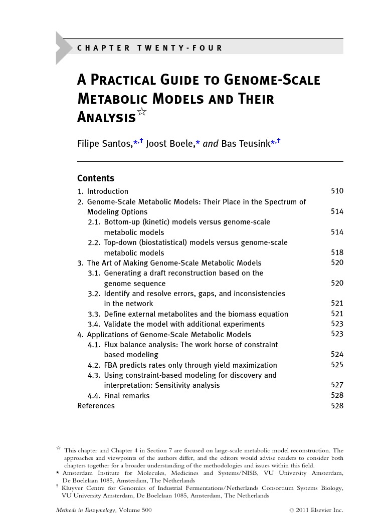 A Practical Guide To Genome-Scale Metabolic Models and Their Analysis ...