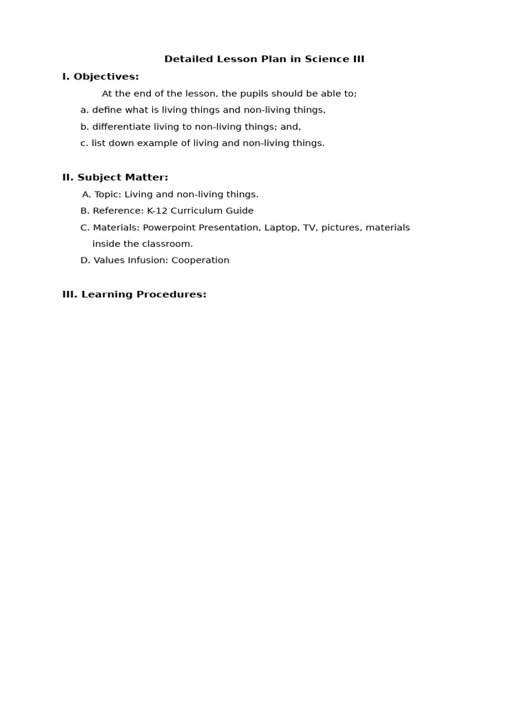 Lesson Plan: Living vs Non-Living Things | PDF | Lesson Plan | Teachers