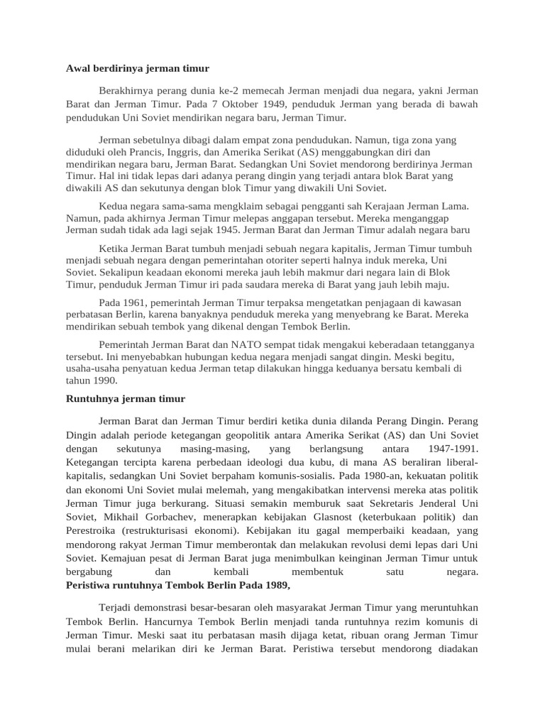 Sejarah Berdirinya dan Runtuhnya Jerman Timur | PDF