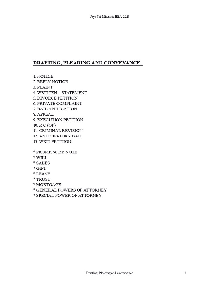 Drafting, Pleadings and Conveyance (Final Draft) | PDF | Lawsuit | Appeal