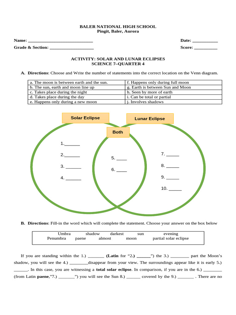 Solar and Lunar Eclipses Activity Guide | PDF | Eclipse | Solar Eclipse