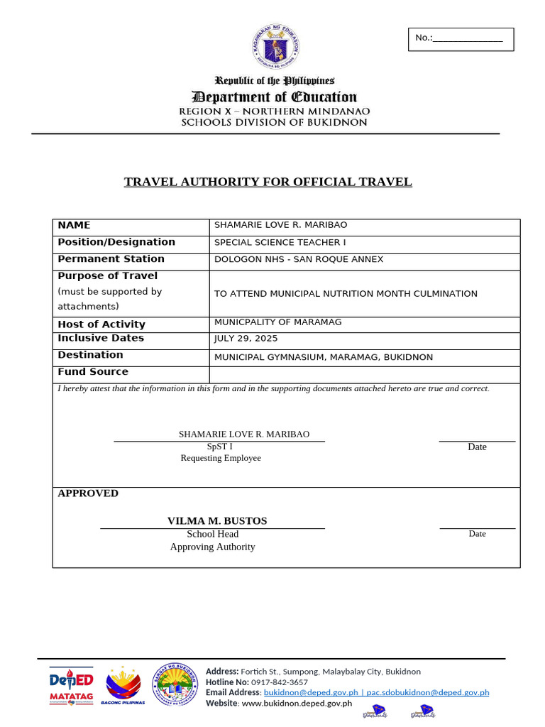 Travel Authority For Official Travel and Locator Slip Teaching | PDF