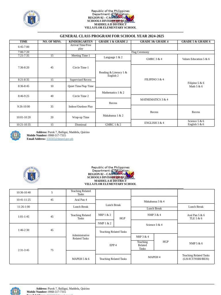 General Class Program For School Year 2024 | PDF