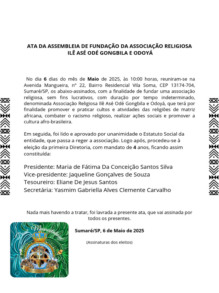 Fundação da Associação Ilê Asé Odé Gonga | PDF