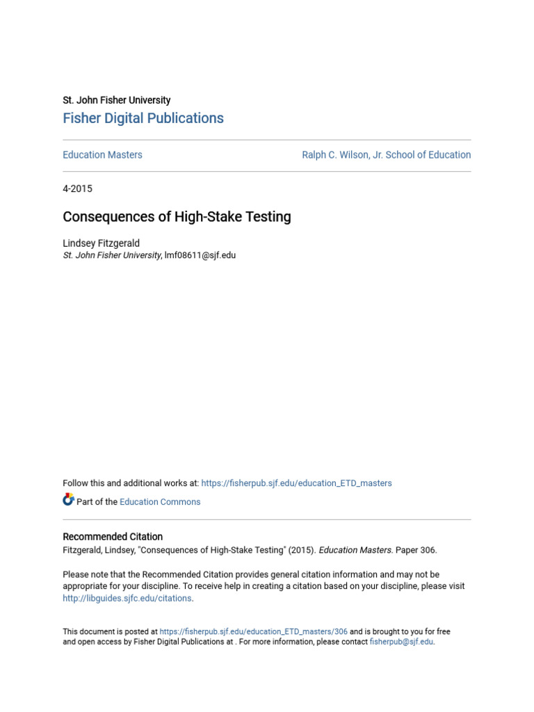 Consequences of High-Stake Testing | PDF | Educational Assessment | No ...