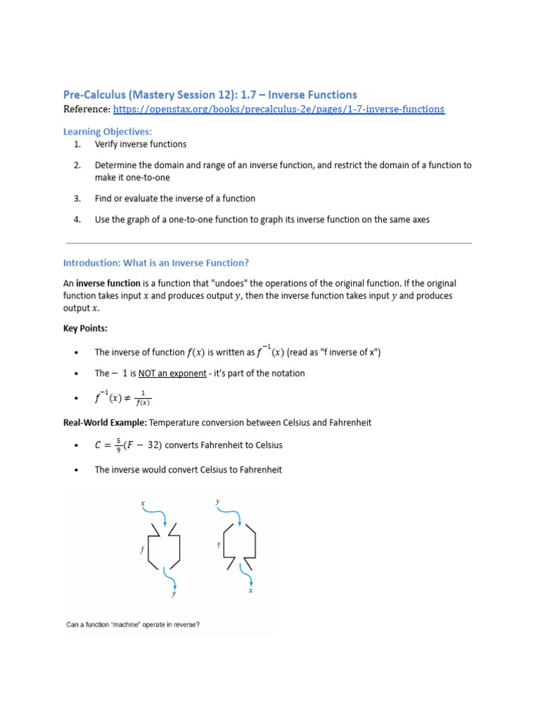Inverse Functions: Verification & Graphing | PDF | Function ...