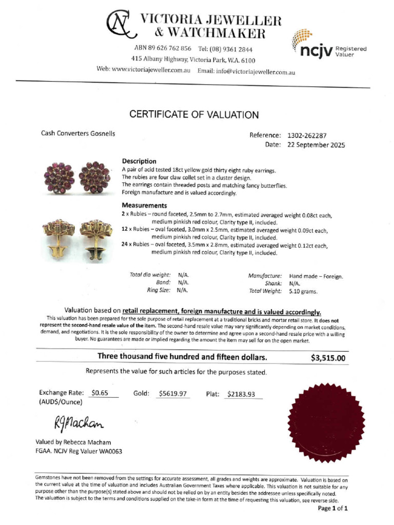 Clean Valuation Certificate 017100262287 | PDF
