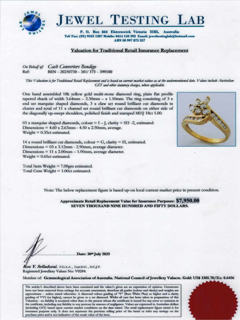 Clean Valuation Certificate 037300399100 | PDF