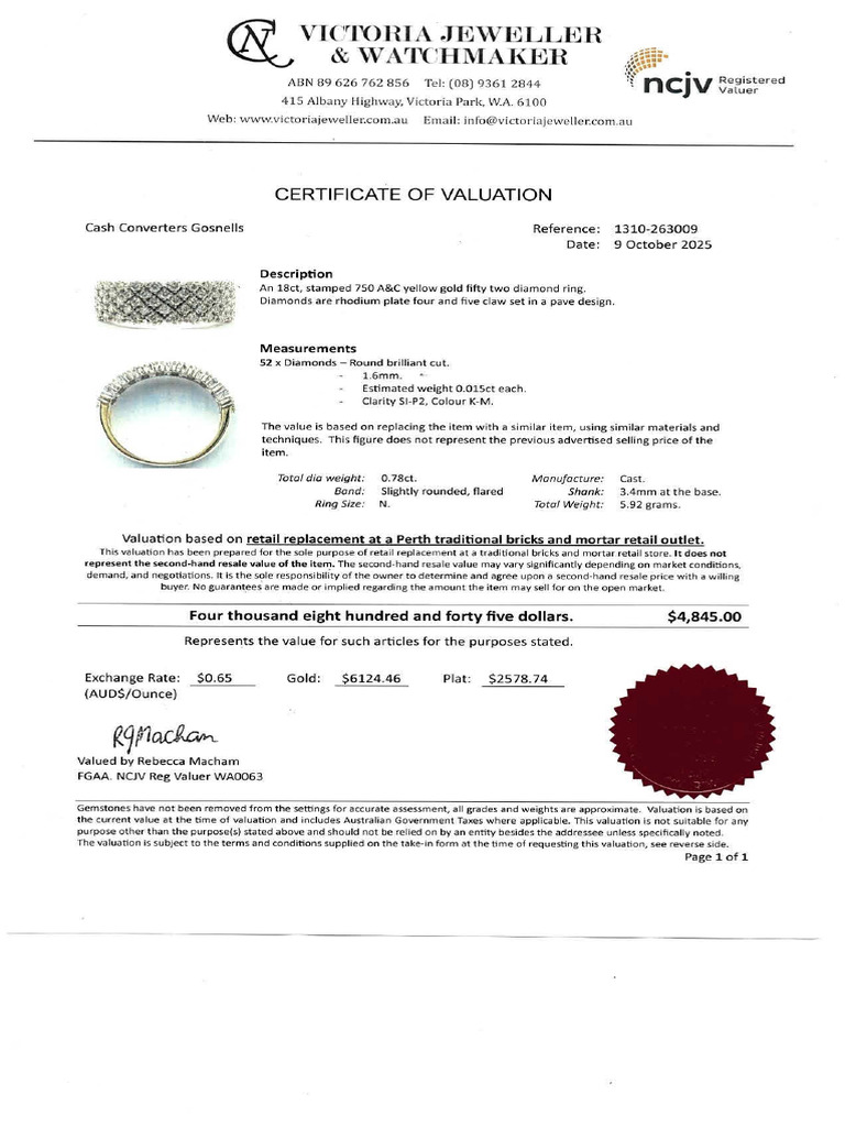 Clean Valuation Certificate 017100263009 | PDF