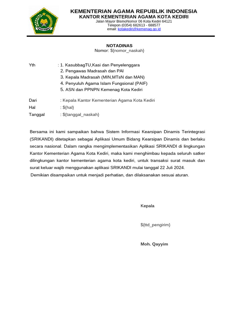 Template Nota Dinas Srikandi v3 | PDF