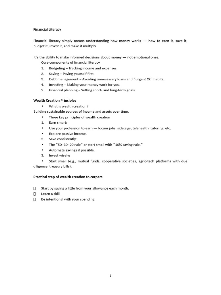 Financial Literacy | PDF