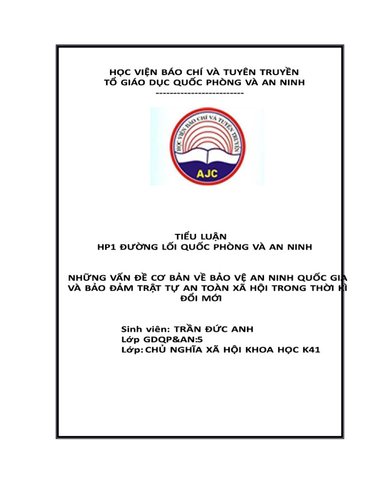 Tieu Luan Nhung Van de Co Ban Ve Bao Ve An Ninh Quoc Gia Va Bao Dam TR 4705 | PDF