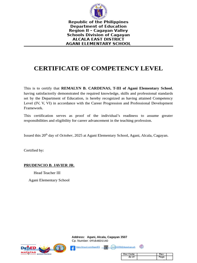 Certificate of Competency Level Omnibus Letter of Intent Cheng | PDF