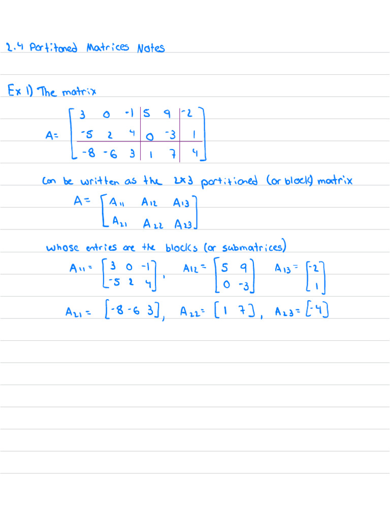 Partitioned Matrices and Operations | PDF | Matrix (Mathematics ...
