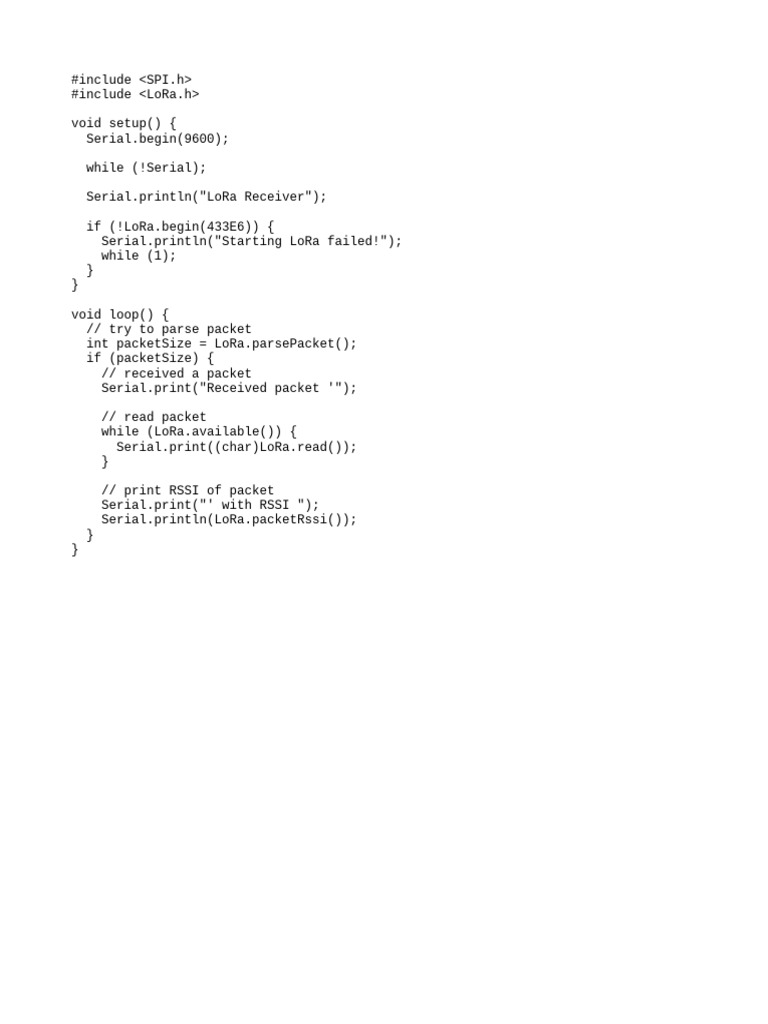 LoRa Receiver Code for Arduino | PDF