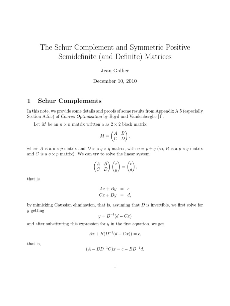 Schur Complement | Download Free PDF | Matrix (Mathematics) | Eigenvalues And Eigenvectors