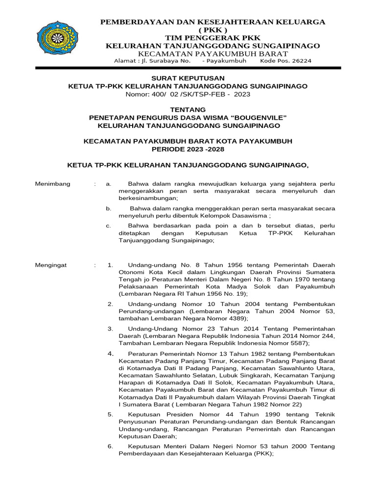 Dasa Wisma SK Perbaikan Bulan April 2023 | PDF