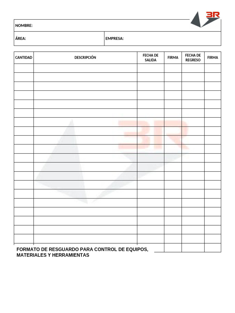 Hoja de Resguardo Material y Herramientas | PDF