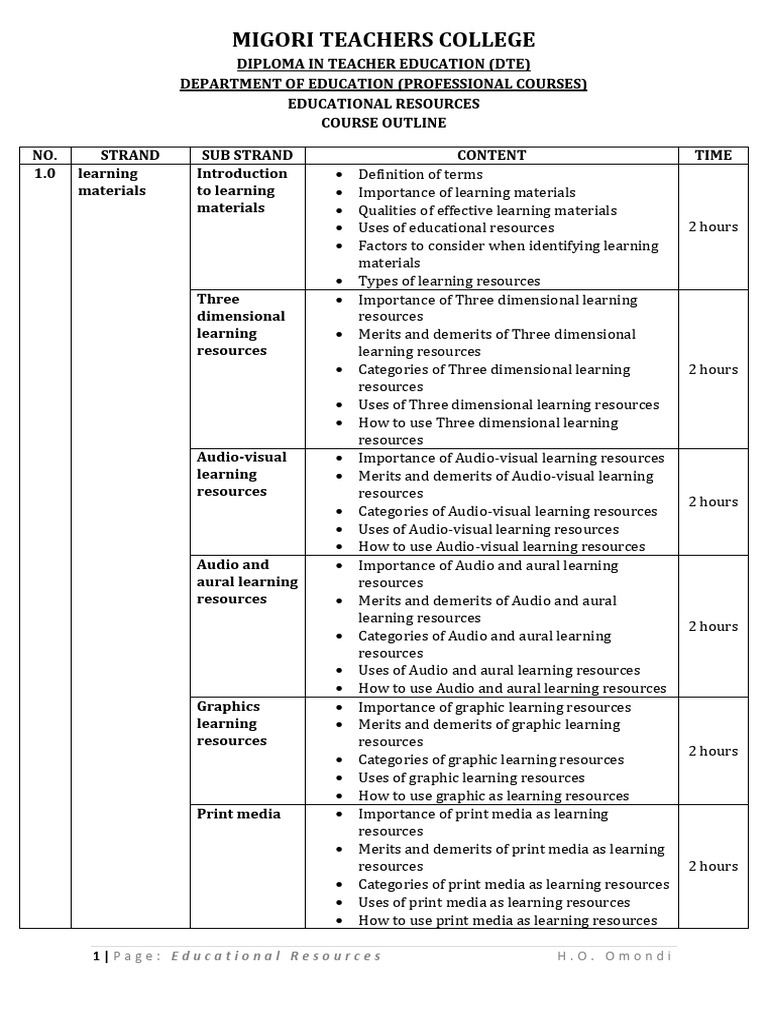 Educational Resources Course Outline | PDF
