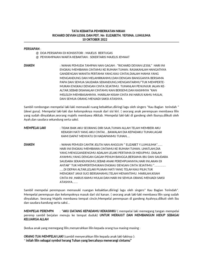 Tata Kebaktian Pemberkatan Nikah 2022 | PDF