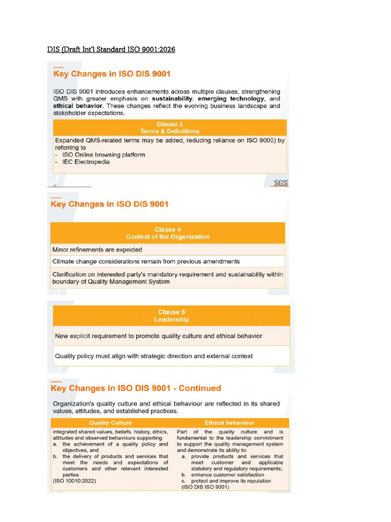 Key Changes - ISO DIS 9001-2026 | PDF
