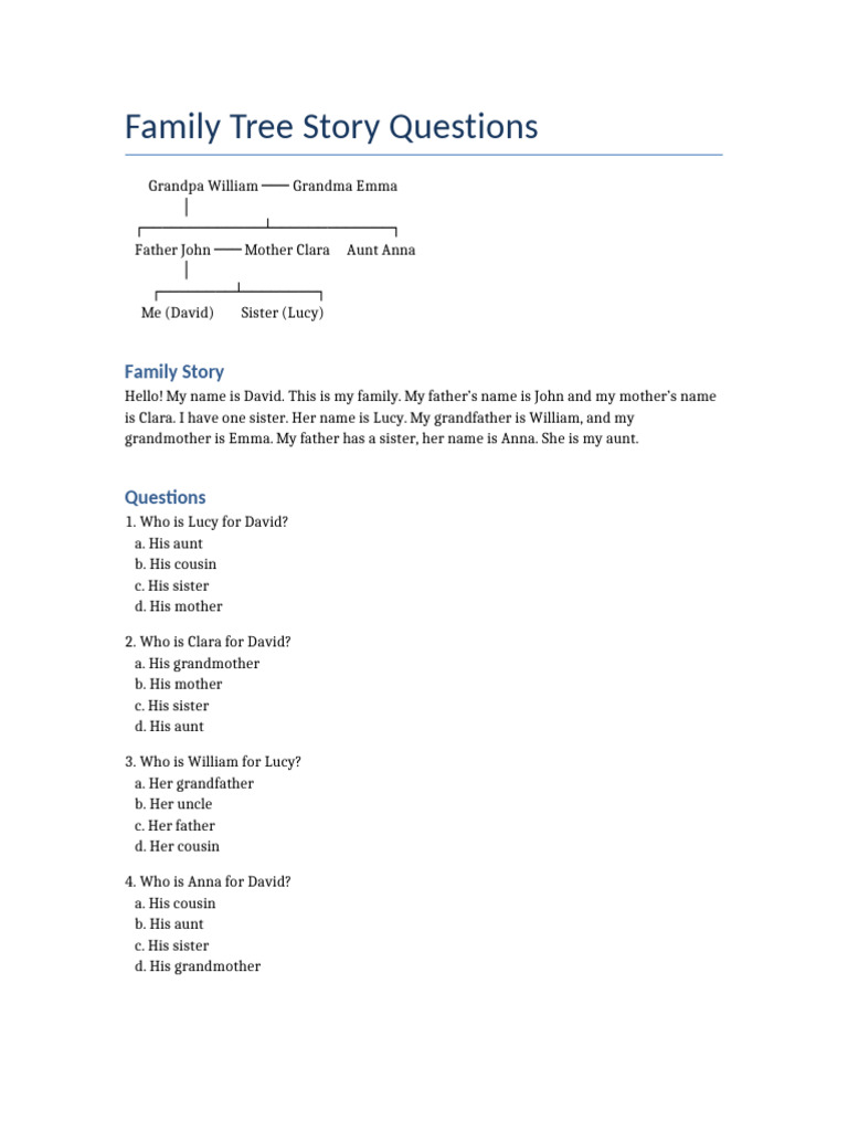 Family Tree Quiz for Kids | PDF