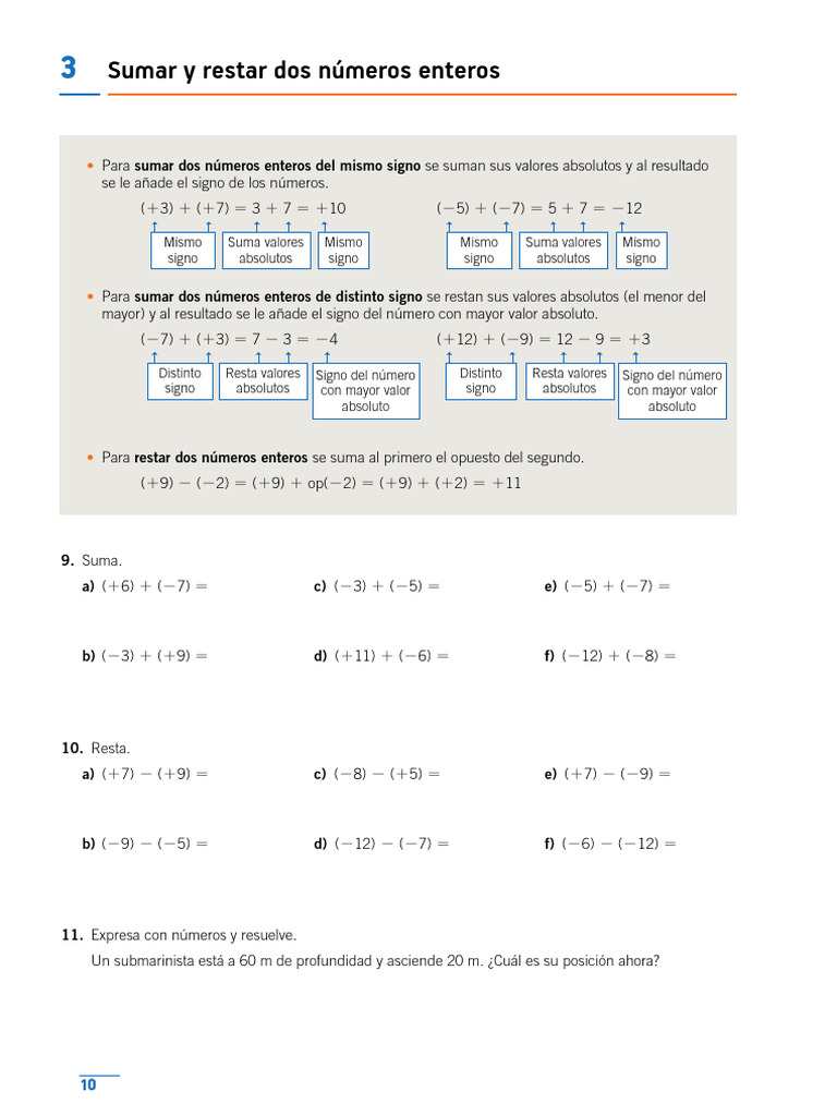 Suma y Resta de Numeros Enteros | PDF