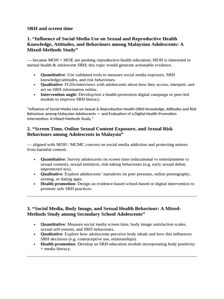 TOPICS SRH and Screen Time | PDF | Adolescence | Mental Health