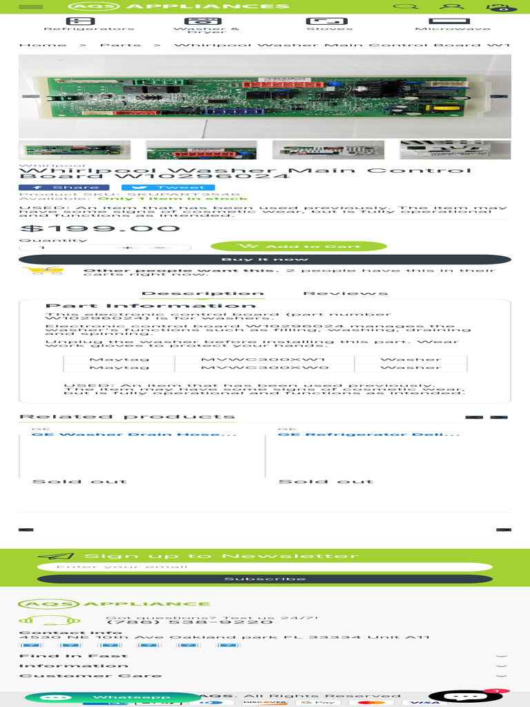 Whirlpool Washer Main Control Board W10296024 - AQS | PDF