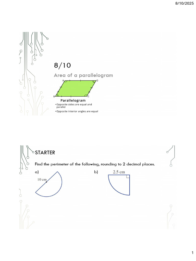 7W Area of A Parallelogram Lesson Notes | PDF