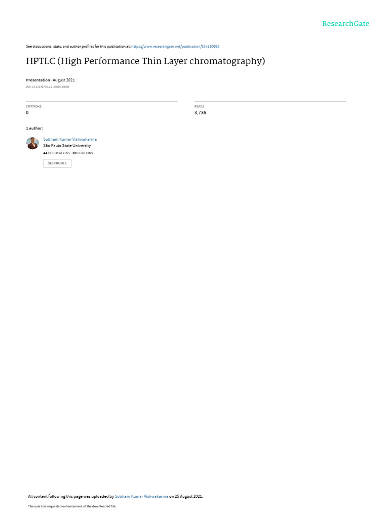 HPTLC (High Performance Thin Layer Chromatography) : August 2021 | PDF ...