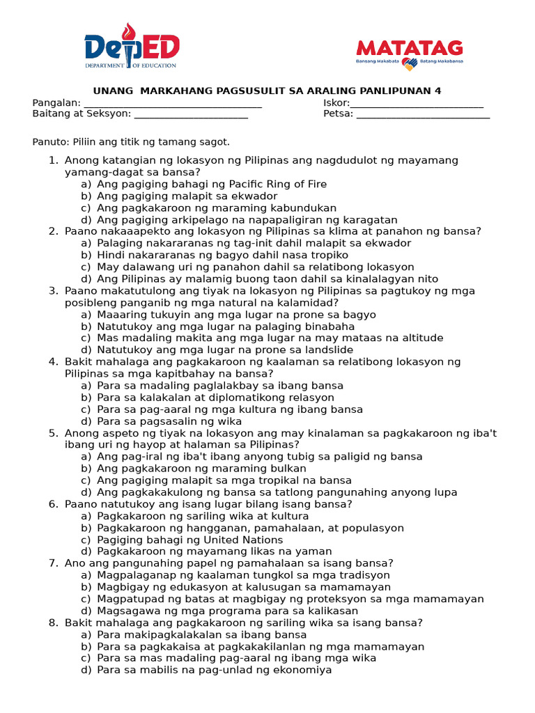 Q1 G4 Exam Ap | PDF