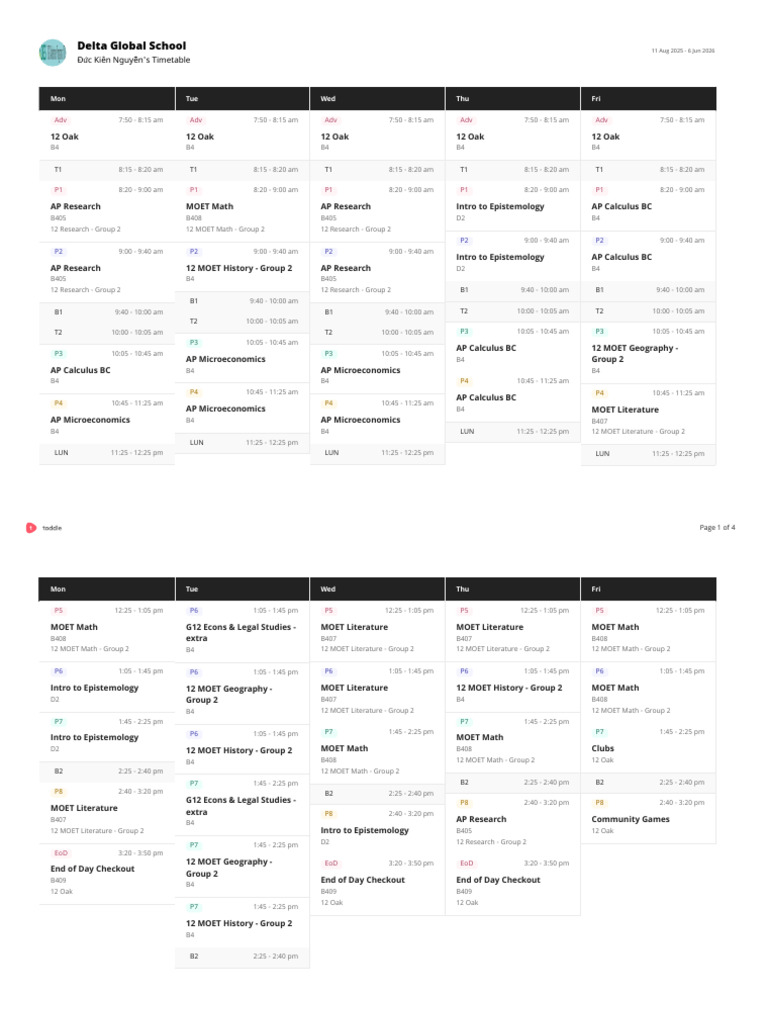 Delta Global School Timetable 2025-2026 | PDF