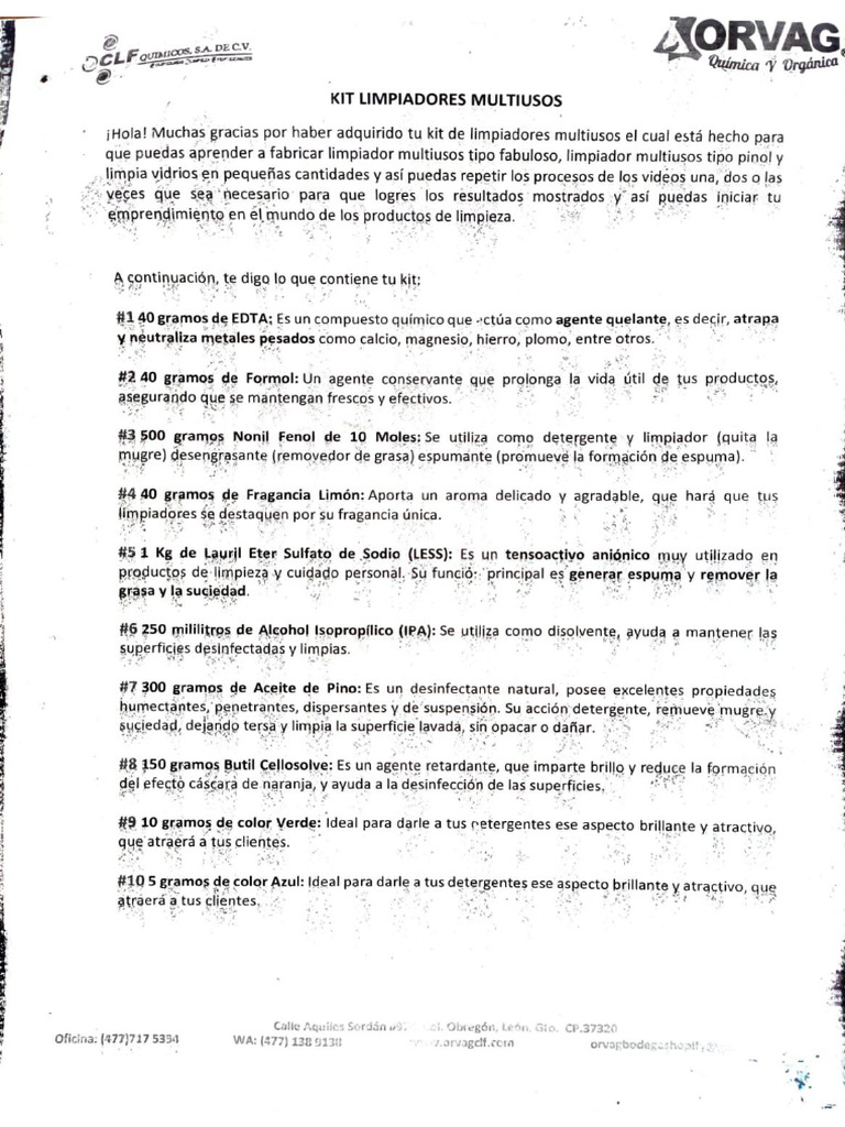 Formulas Kit de Limpieza Pinol Fabuloso Cristales | PDF