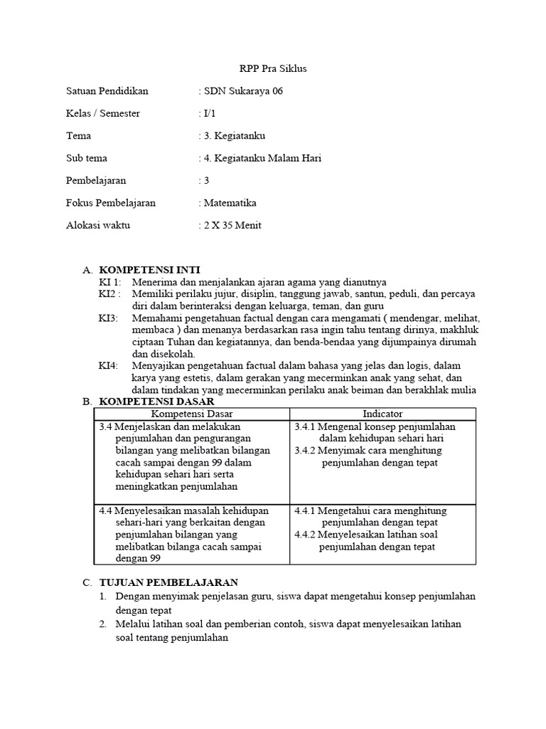 RPP Pra Siklus PKP Tanpa TTD | PDF