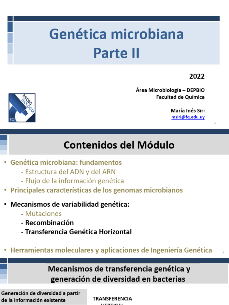 13 - Genética 2022 - Clase 3 - Transferencia Genética Horizontal | PDF ...