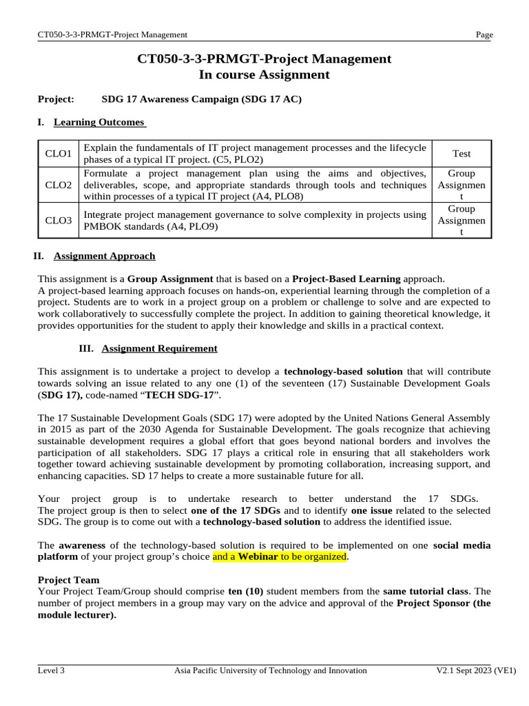 SDG 17 Project Management Assignment | PDF | Project Management ...