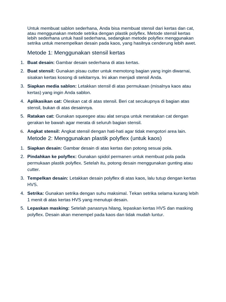 Untuk Membuat Sablon Sederhana | PDF