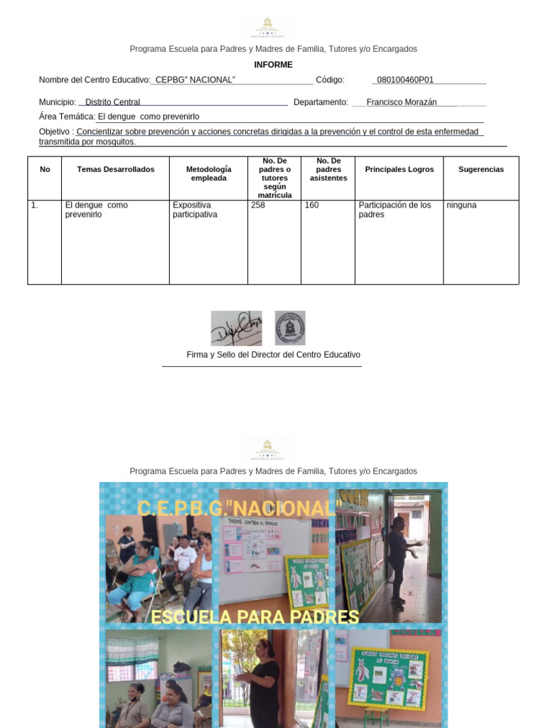 Formato de Informe de Cada Reunic3b3n de Escuela para Padres | PDF