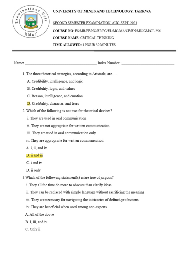 Rhetorical Strategies in Critical Thinking | PDF | Critical Thinking ...