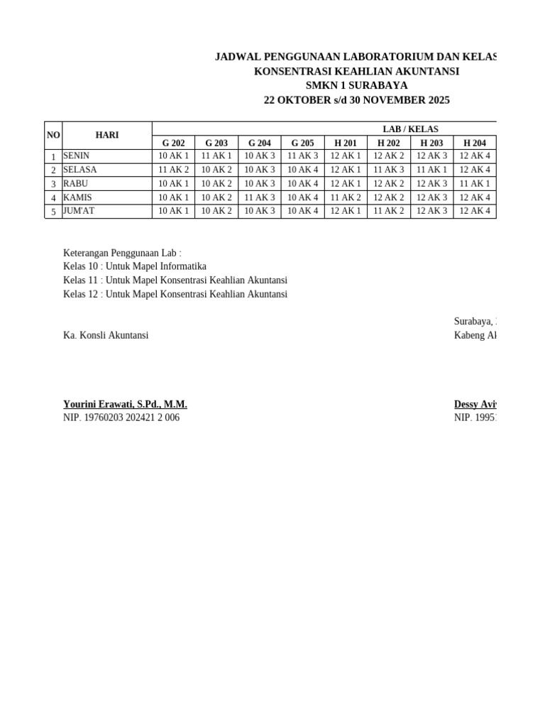 Jadwal Penggunaan Lab & Ruang 22 Oktober - 30 November 2025 | PDF