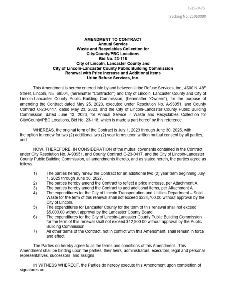 Amendment for Waste Collection Contract | PDF