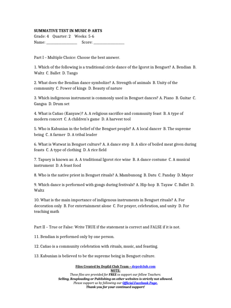 Benguet Traditional Music & Dance Test | PDF | Dances